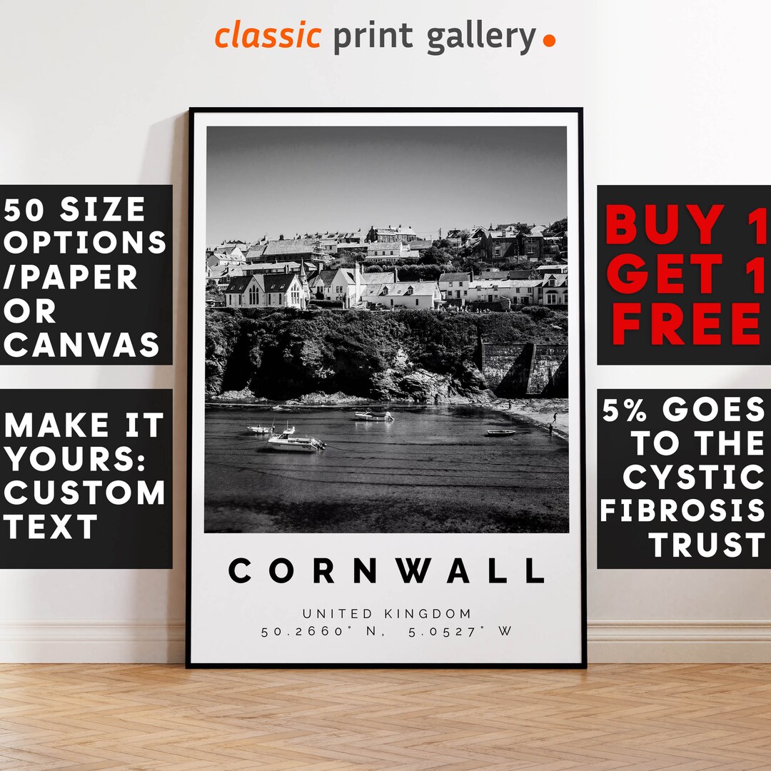 Cornwall Poster Black and White Print, Cornwall Wall Art, Cornwall ...