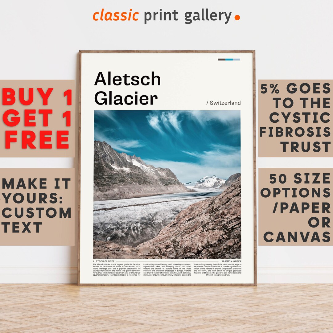 Aletsch Glacier Print, Aletsch Glacier Wall Art, Aletsch Color Poster ...