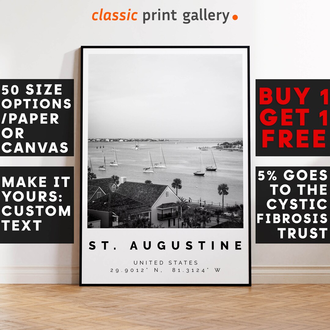 St Augustine Poster Black and White Print, St Augustine Wall Art, St Augustine Travel Photo, St ...