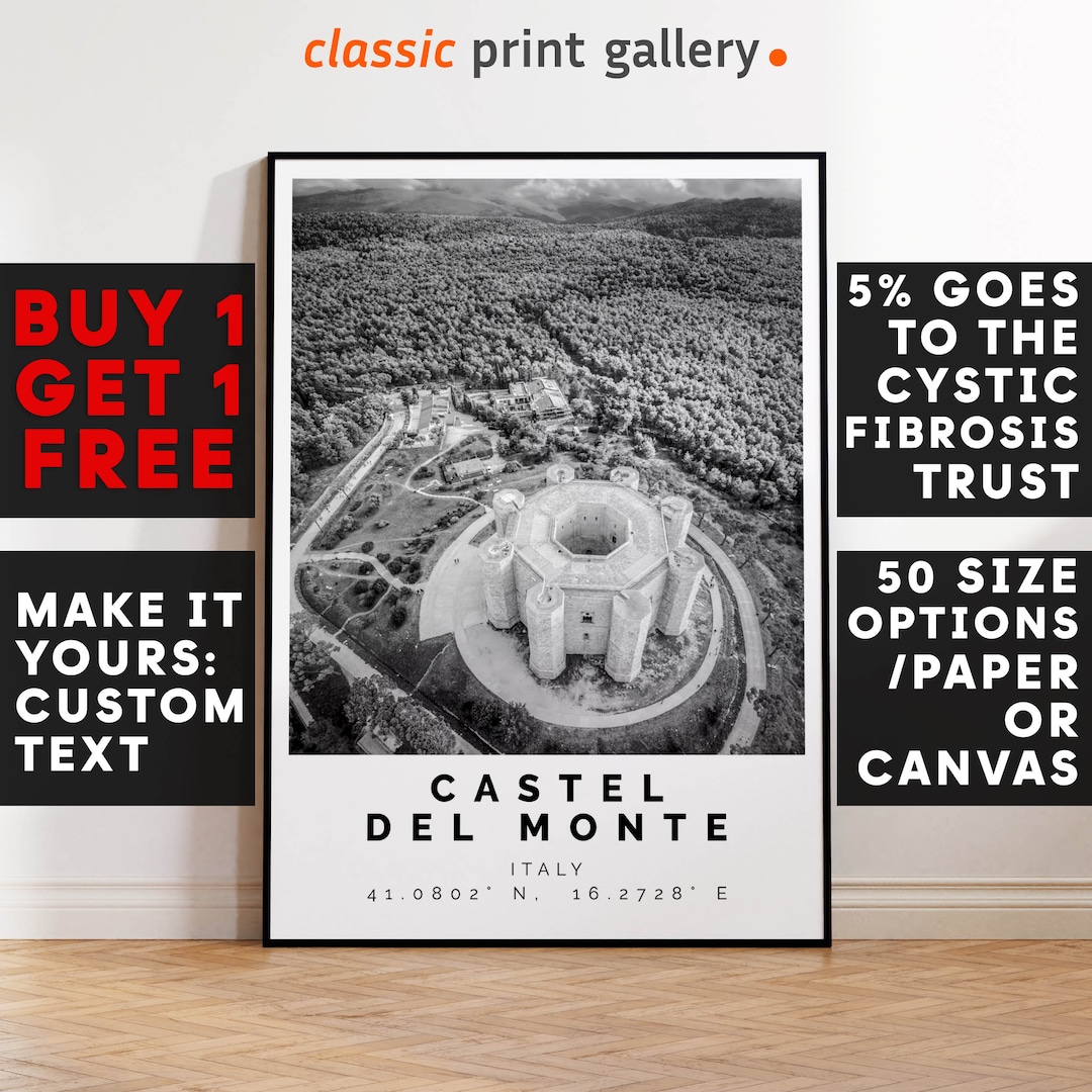 Castel Del Monte Print Wall Art Black and White Poster,personalized ...