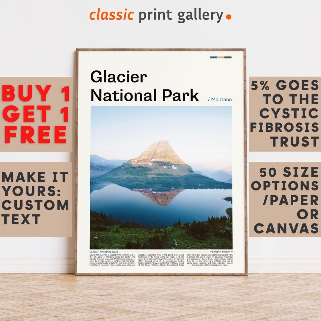 Glacier Print, Glacier Wall Art, Glacier Color Poster With Text ...