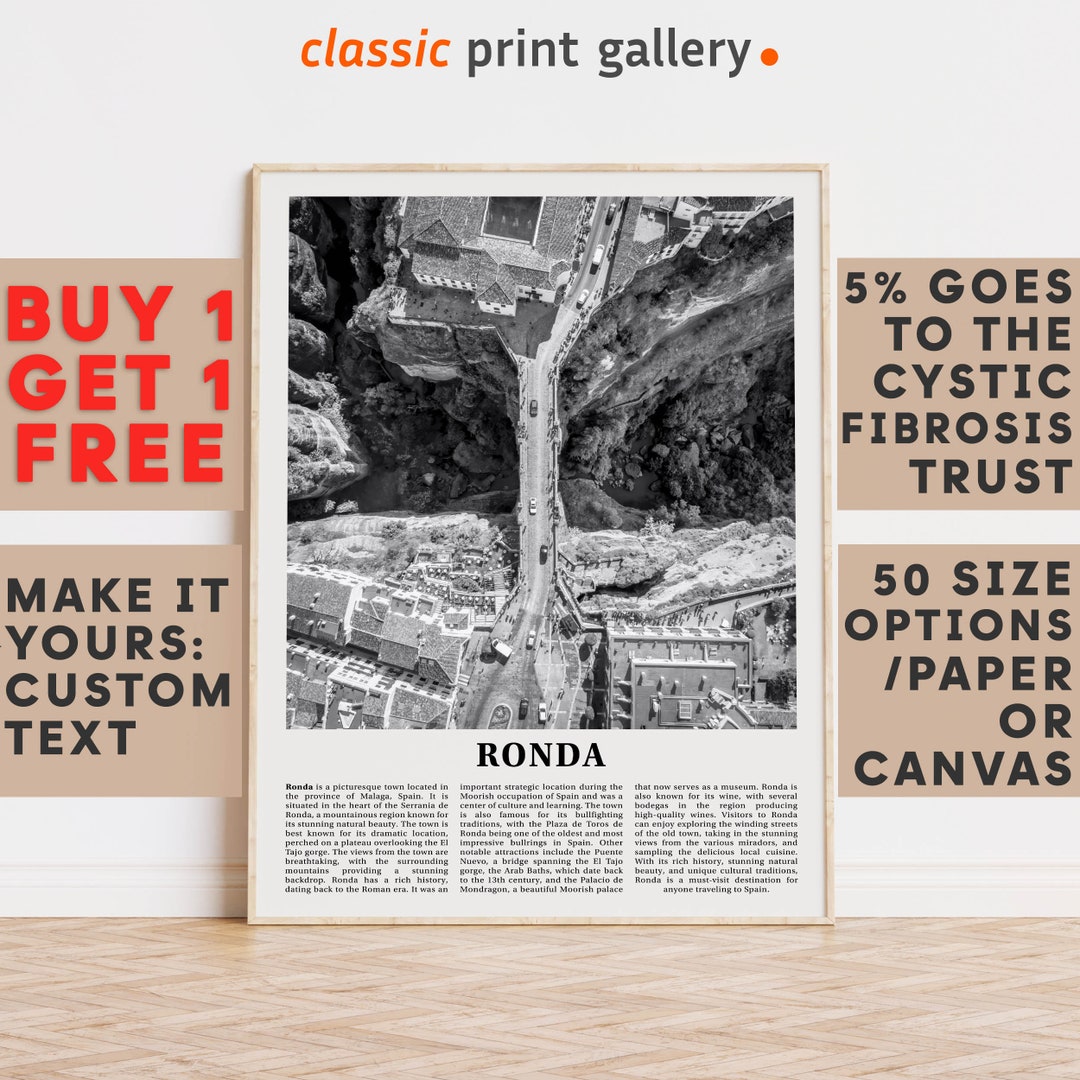 Ronda Print, Ronda Wall Art, Ronda Black and White Poster, Personalized Birthday Travel Gift ...