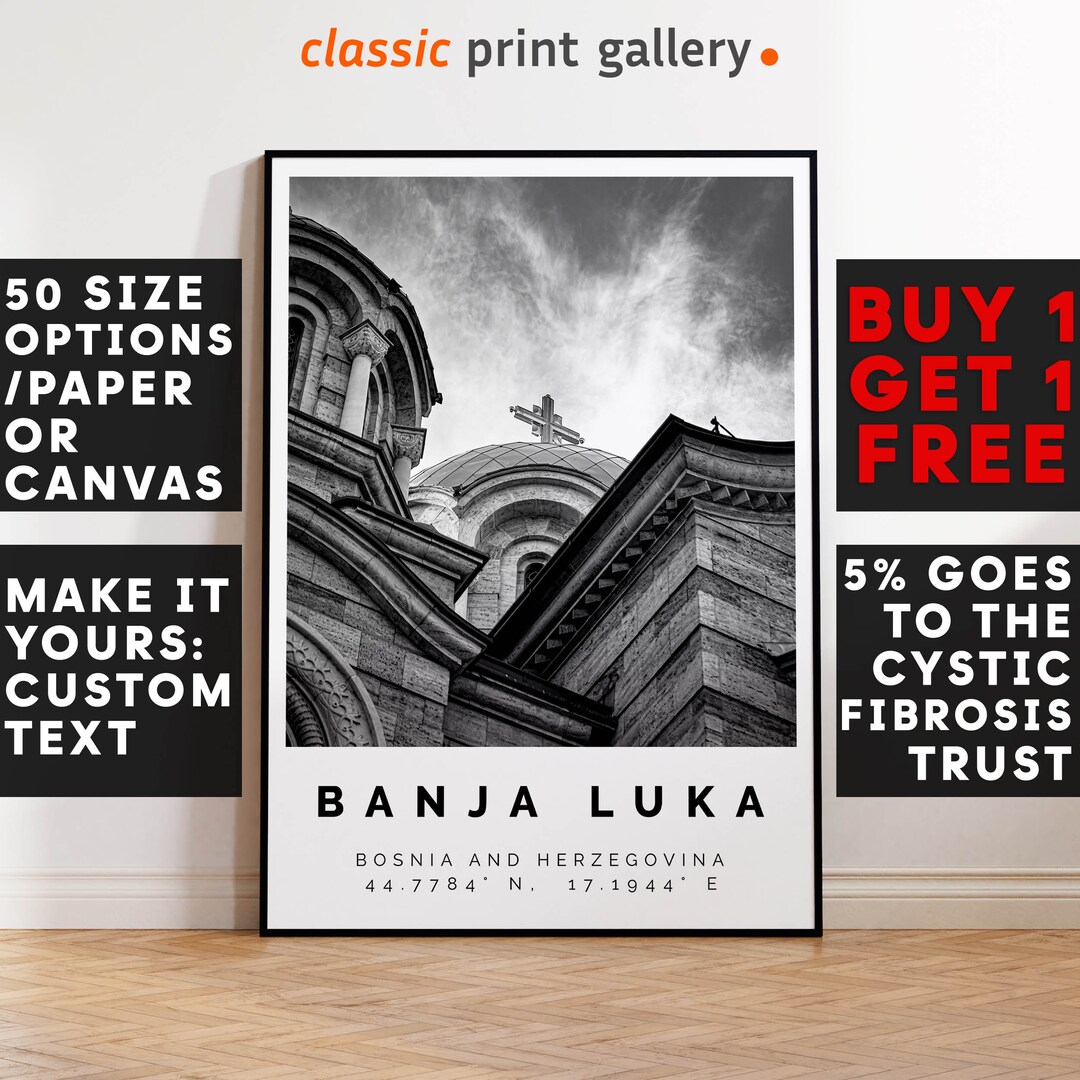 Banja Luka Poster Black and White Print, Banja Luka Wall Art, Banja ...