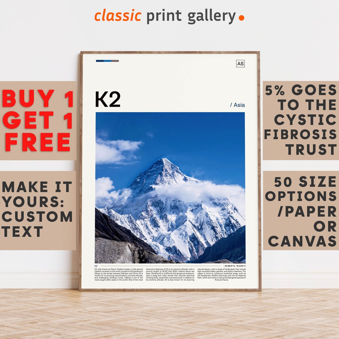 K2 Print, K2 Wall Art, K2 Color Poster With Text, Personalized Birthday ...