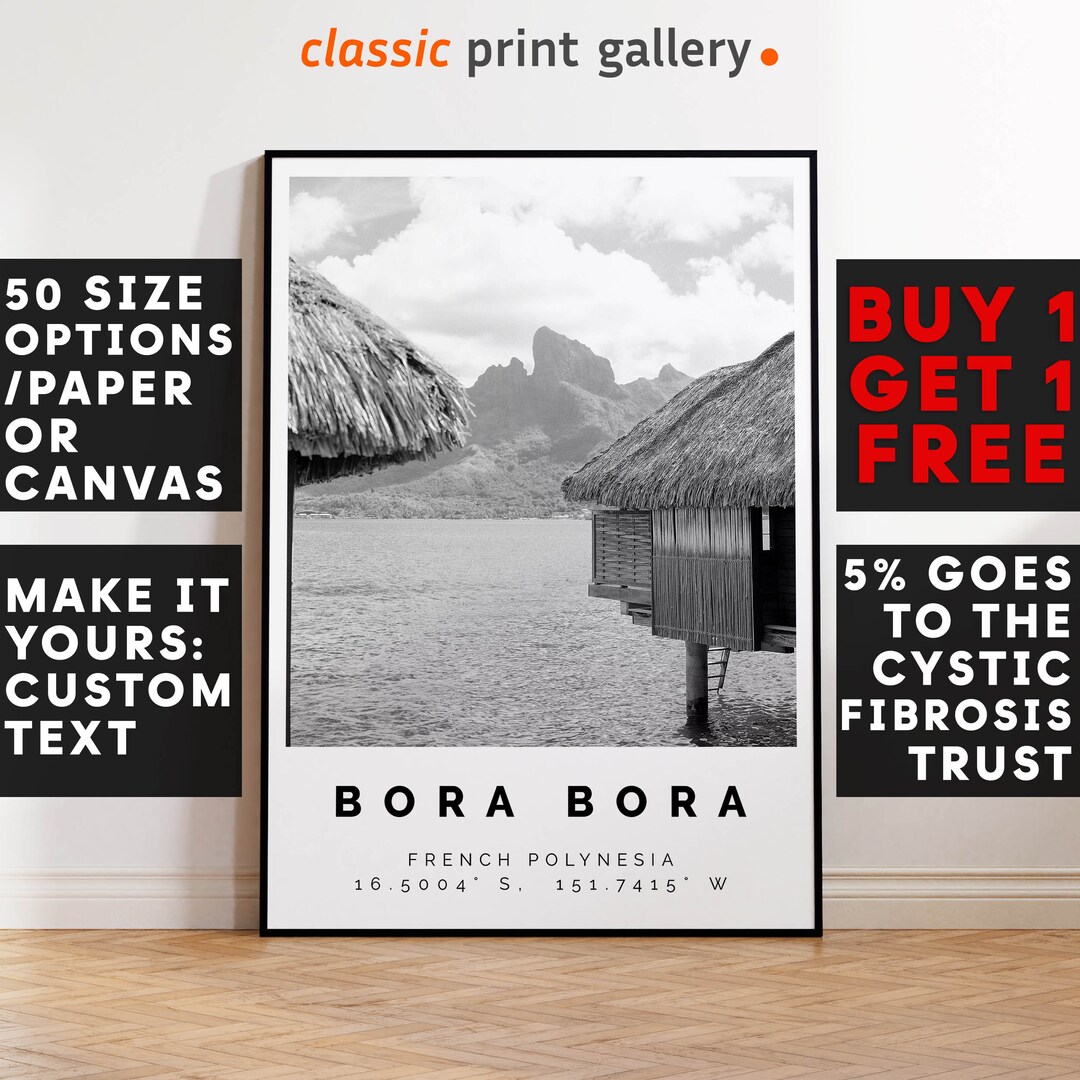 Bora Bora Print Black and White Photo, Bora Bora Wall Art, Bora Bora ...