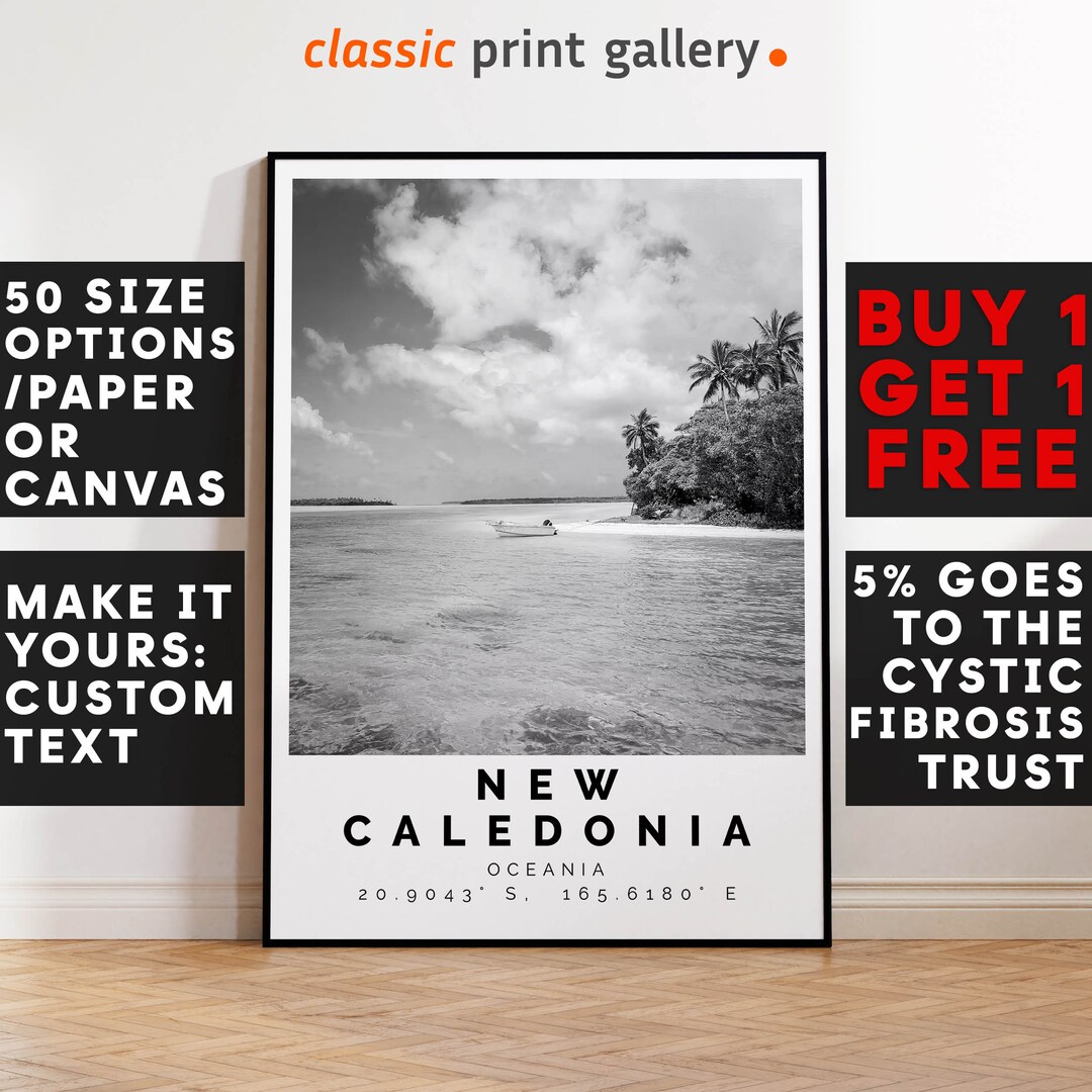 New Caledonia Poster Black and White Print, New Caledonia Wall Art, New ...