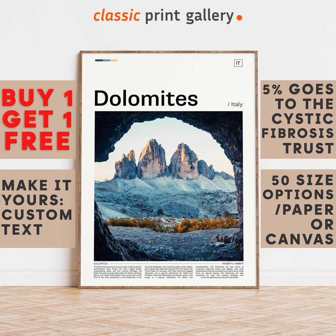 Dolomites Print, Dolomites Wall Art, Dolomites Color Poster With Text ...
