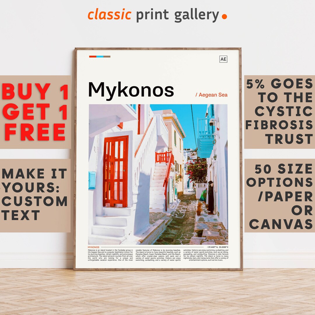 Mykonos Print, Mykonos Wall Art, Mykonos Color Poster With Text ...