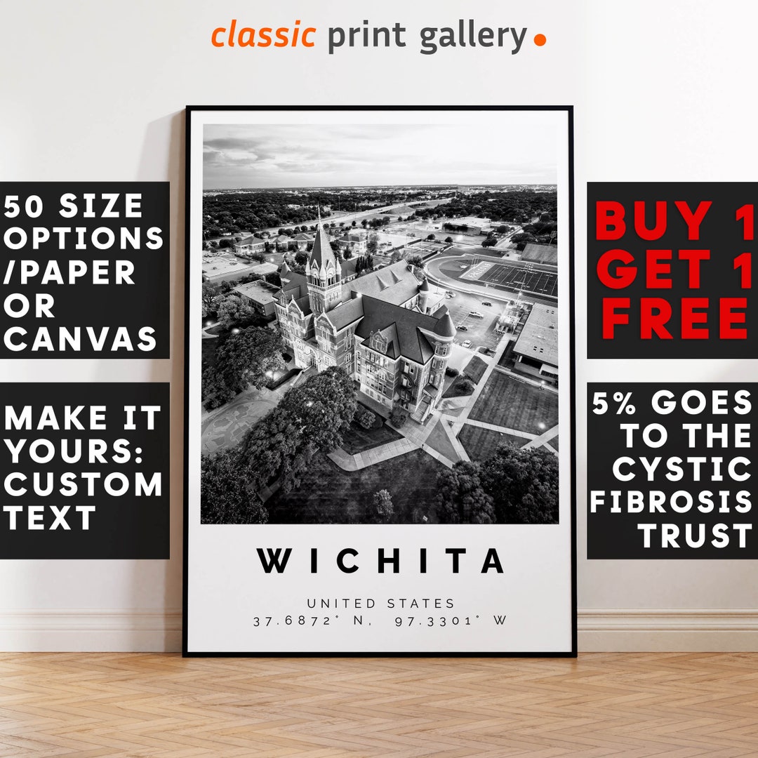 Wichita Poster Black and White Print, Wichita Wall Art, Wichita Travel ...