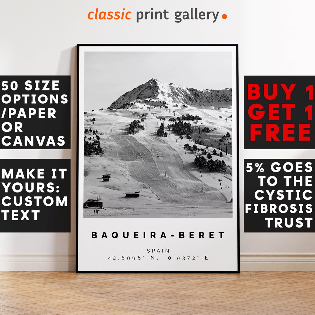 Baqueira Beret Poster Black and White Print, Baqueira Beret Wall Art ...
