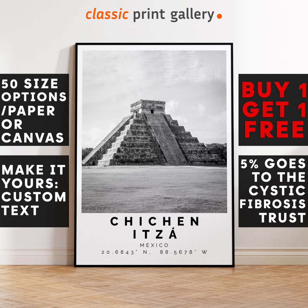 Chichen Itza Poster Black and White Print, Chichen Itza Wall Art ...