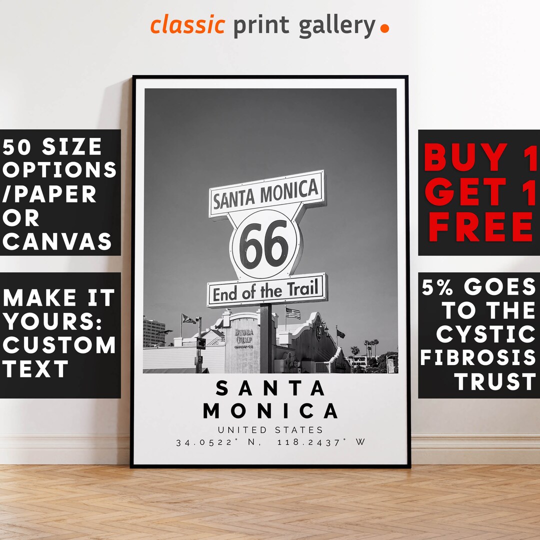 Santa Monica Poster Black and White Print, Santa Monica Wall Art, Santa ...