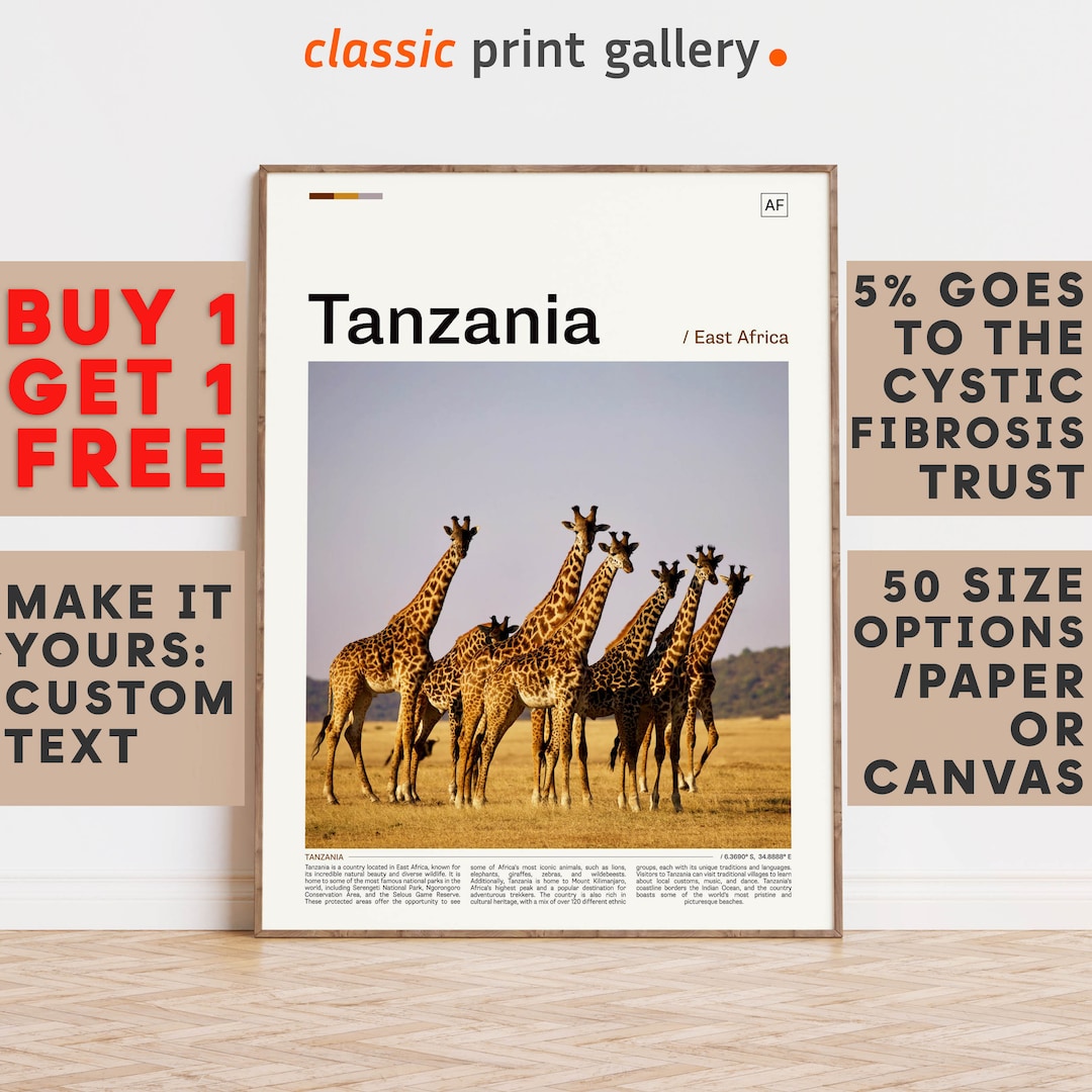 Tanzania Print, Tanzania Wall Art, Tanzania Color Poster With Text ...