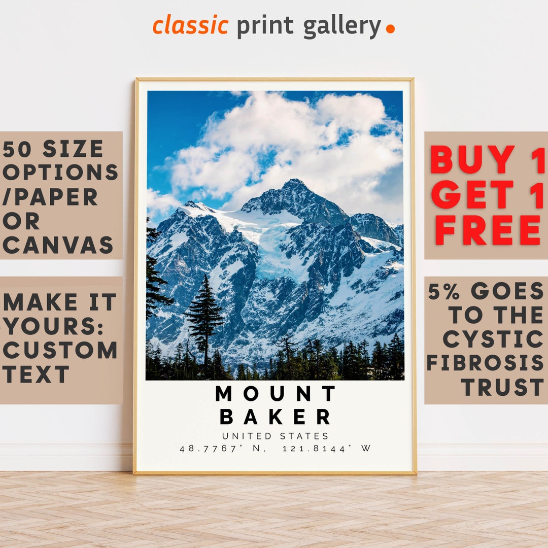 Mount Baker Poster Colorful Print, Mount Baker Wall Art, Mount Baker ...