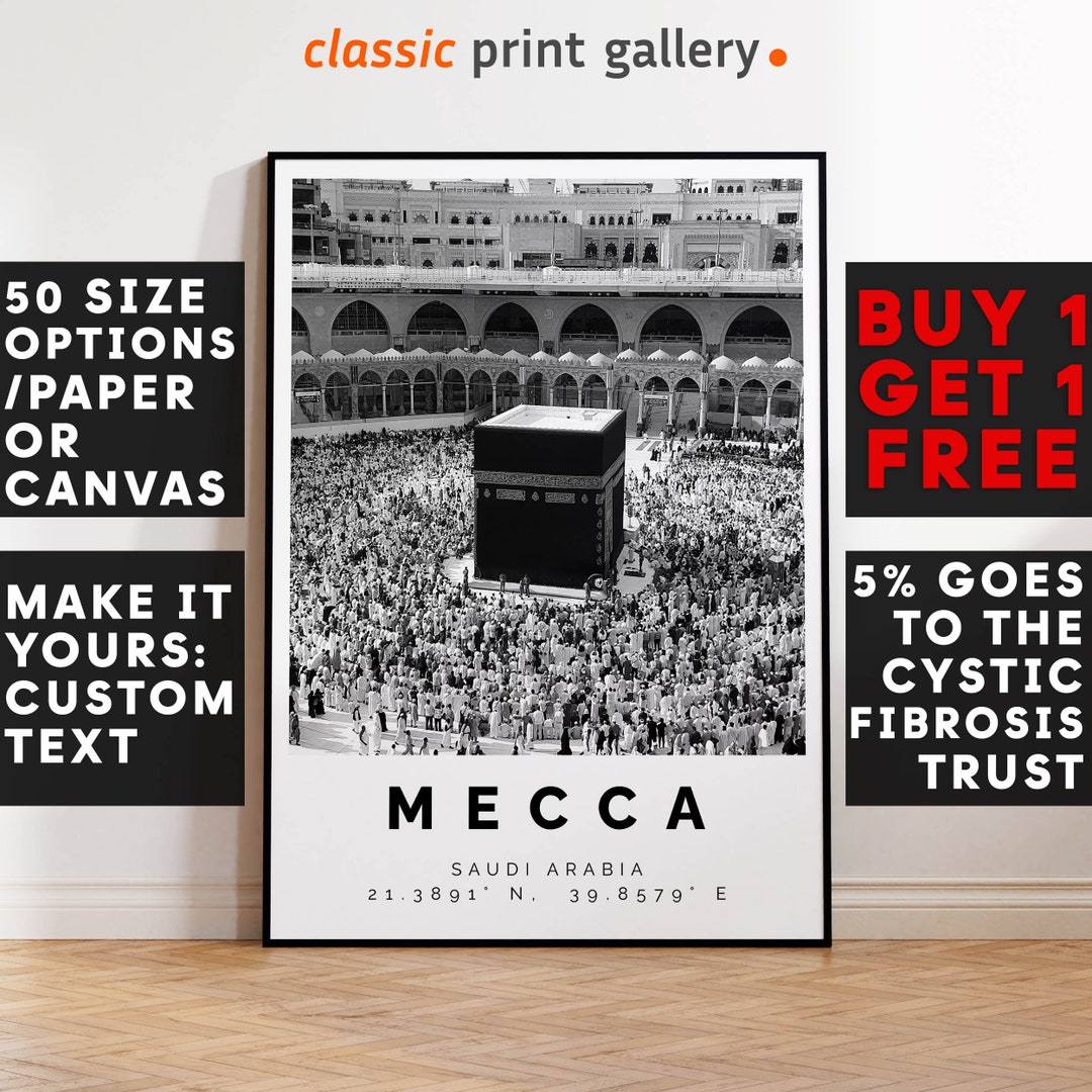 Mecca Poster Black and White Photo, Mecca Wall Art, Mecca Travel Poster, Mecca Photo Print ...