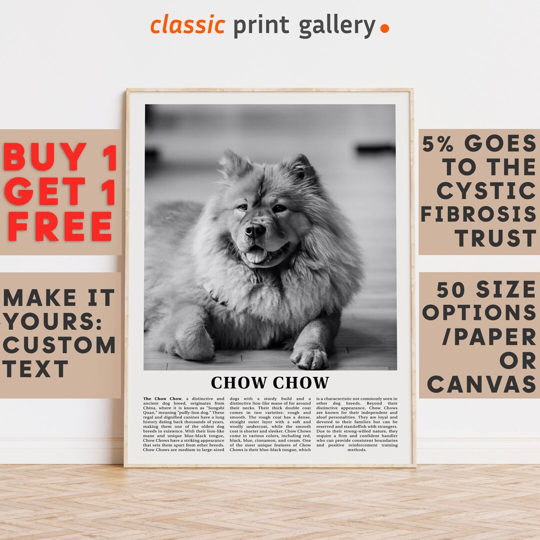 Chow Chow Print, Chow Chow Wall Art Poster, Black White Classroom ...