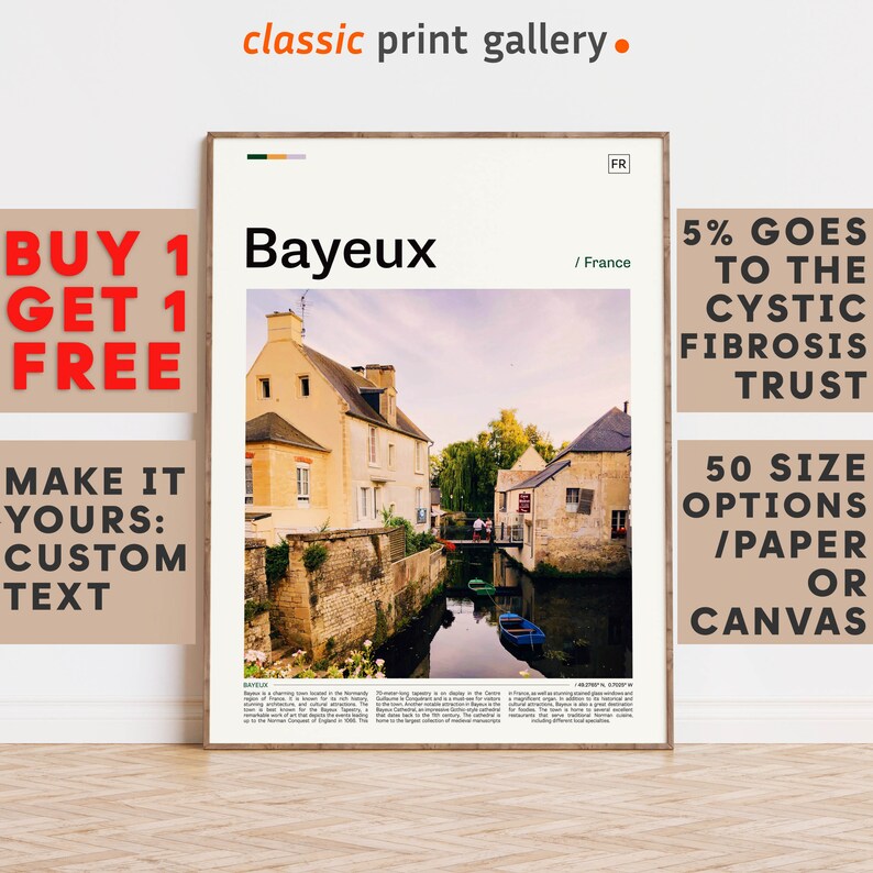 Bayeux Print, Bayeux Wall Art, Bayeux Color Poster With Text ...