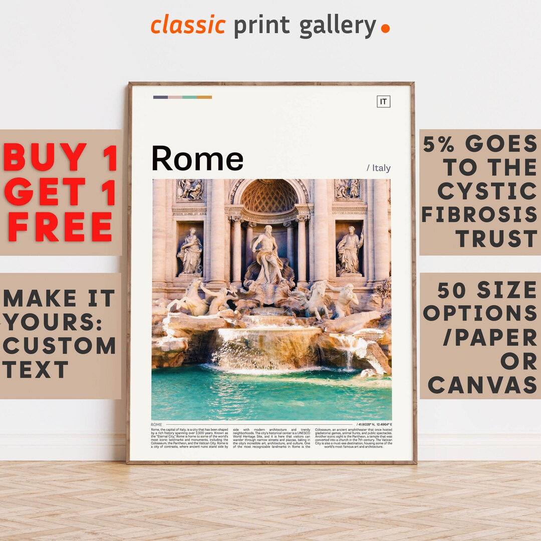 Rome Print, Rome Wall Art, Rome Color Poster With Text, Personalized ...