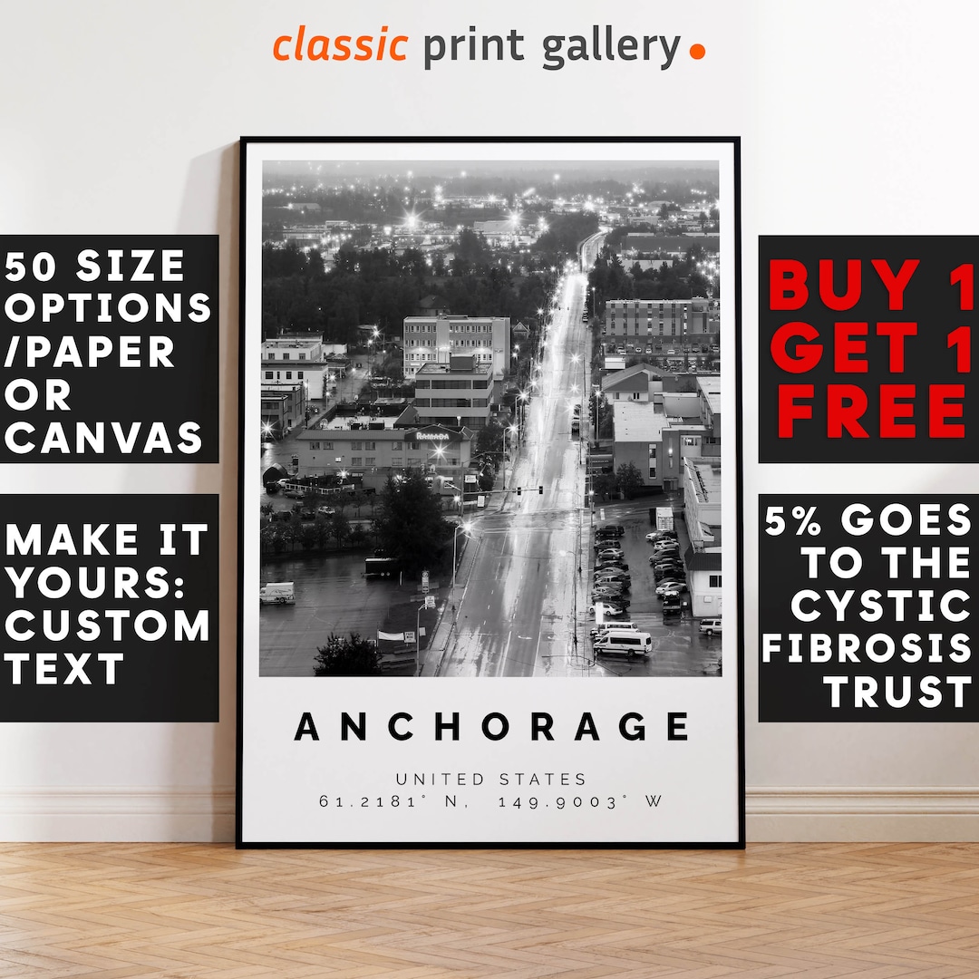 Anchorage Poster Black and White Print, Anchorage Wall Art, Anchorage ...