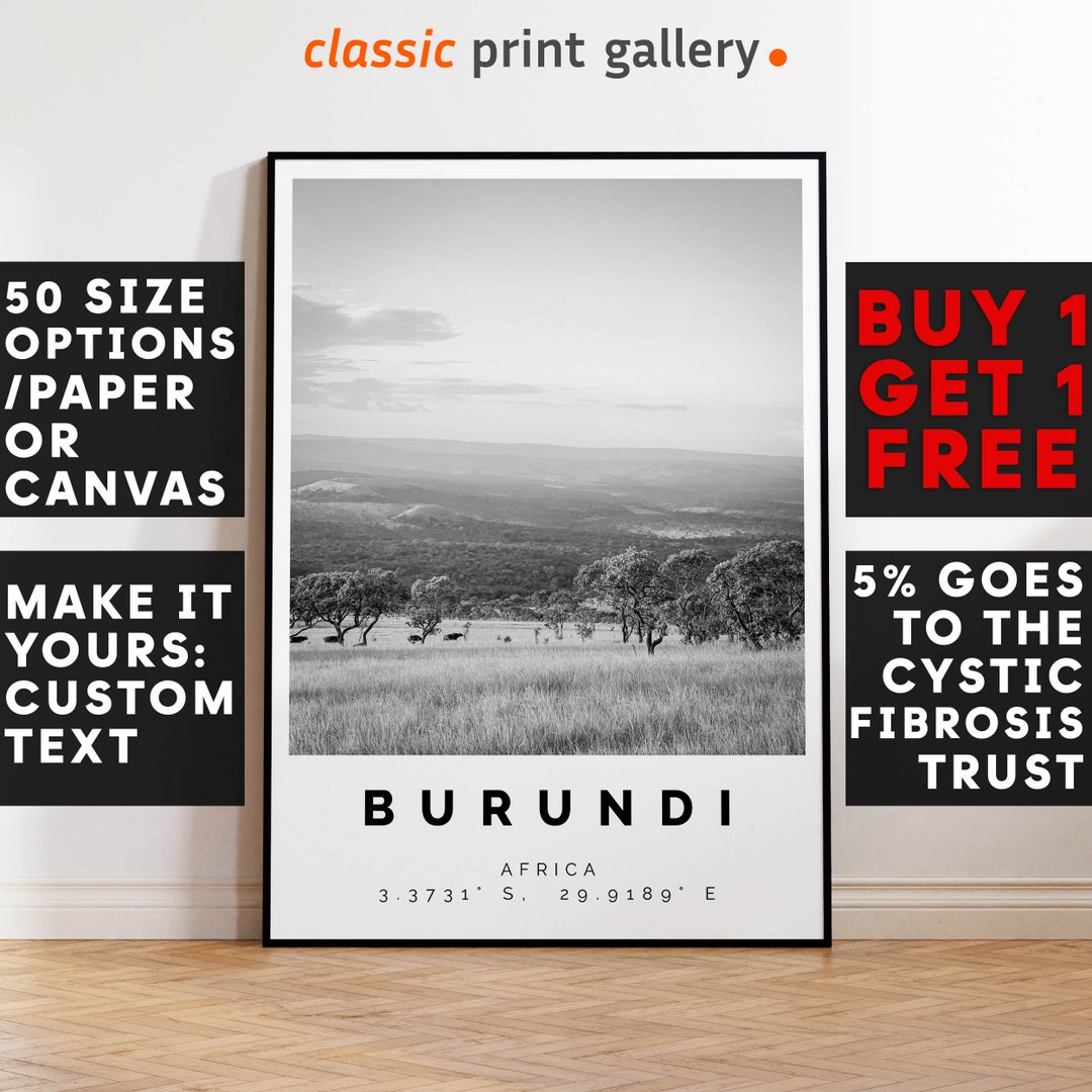 Burundi Poster Black and White Print, Burundi Wall Art, Burundi Photo ...