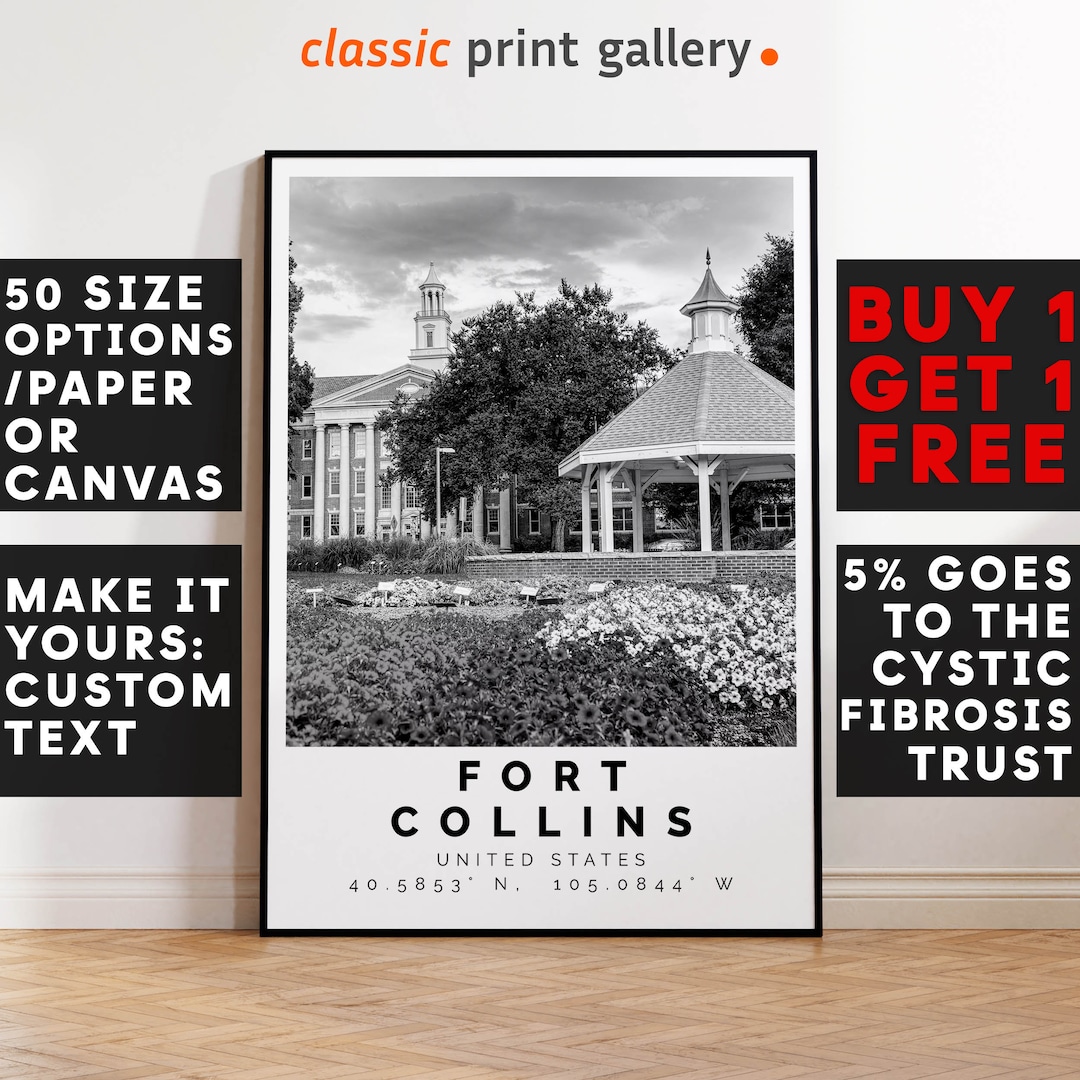 Fort Collins Poster Black and White Print, Fort Collins Wall Art, Fort ...