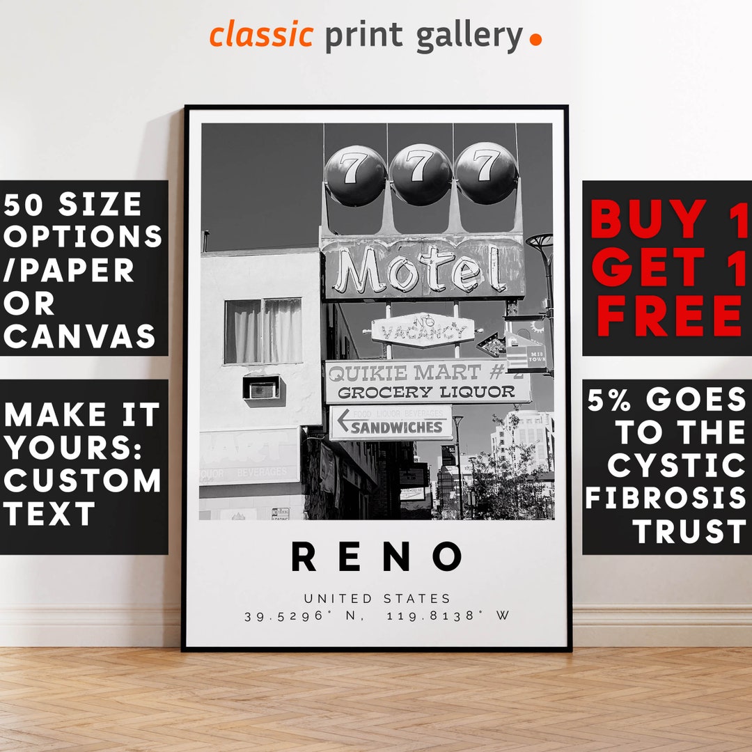 Reno Poster Black and White Print, Reno Wall Art, Reno Travel Poster ...