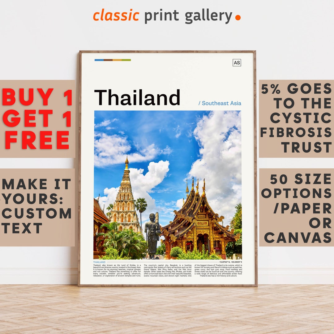 Thailand Print, Thailand Wall Art, Thailand Color Poster With Text ...