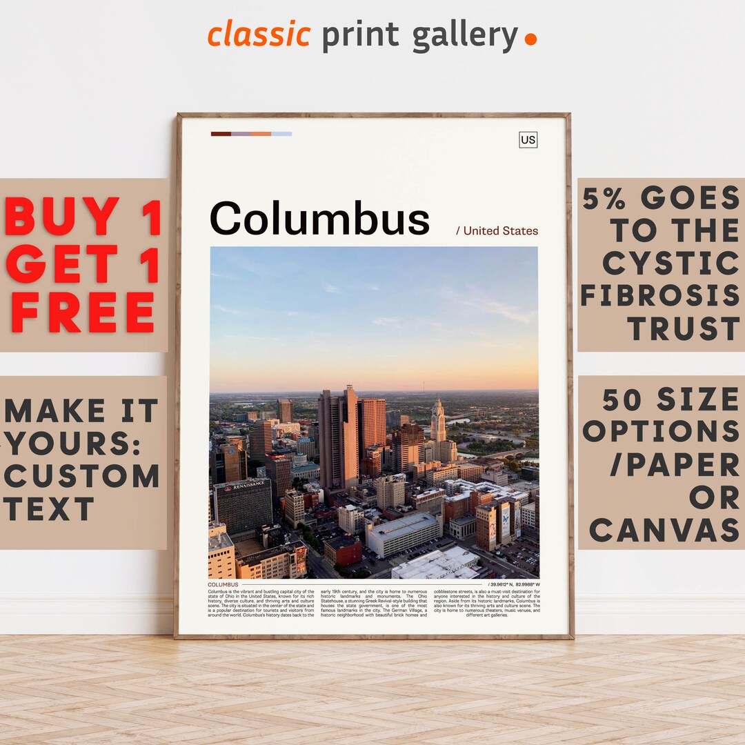 Columbus Print, Columbus Wall Art, Columbus Color Poster With Text ...