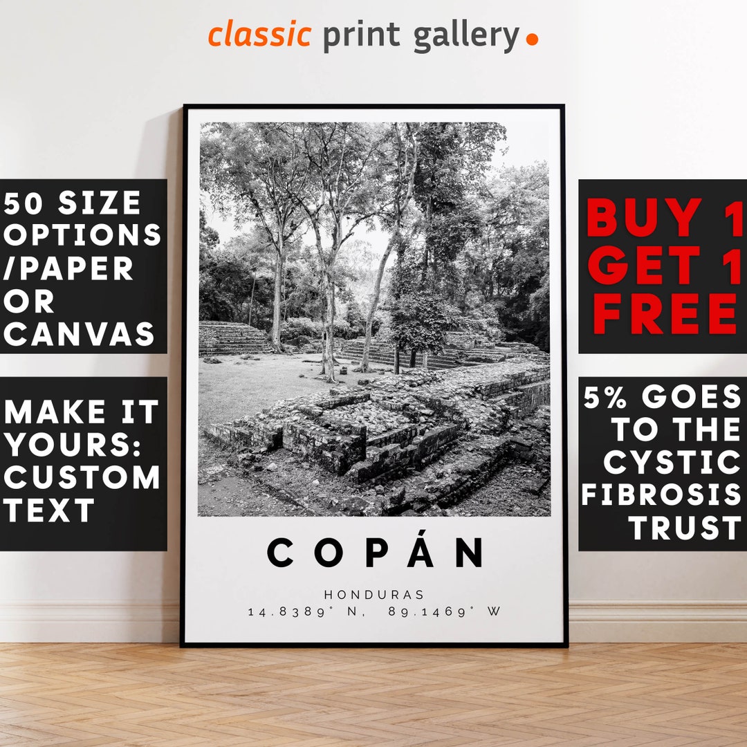 Copan Poster Black and White Print, Copan Wall Art, Copan Travel Poster ...