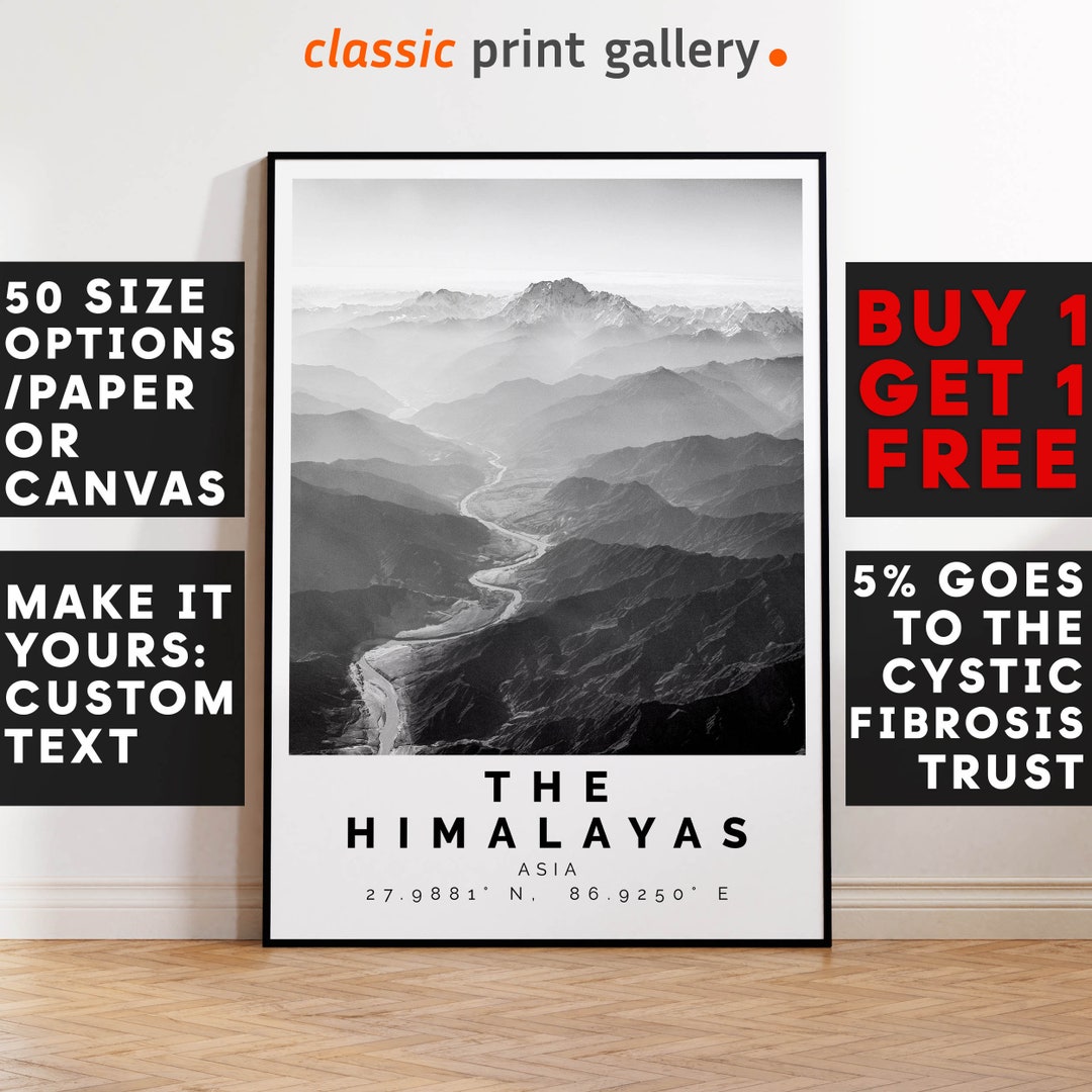 The Himalayas Poster Black and White Print, the Himalayas Wall Art, the ...