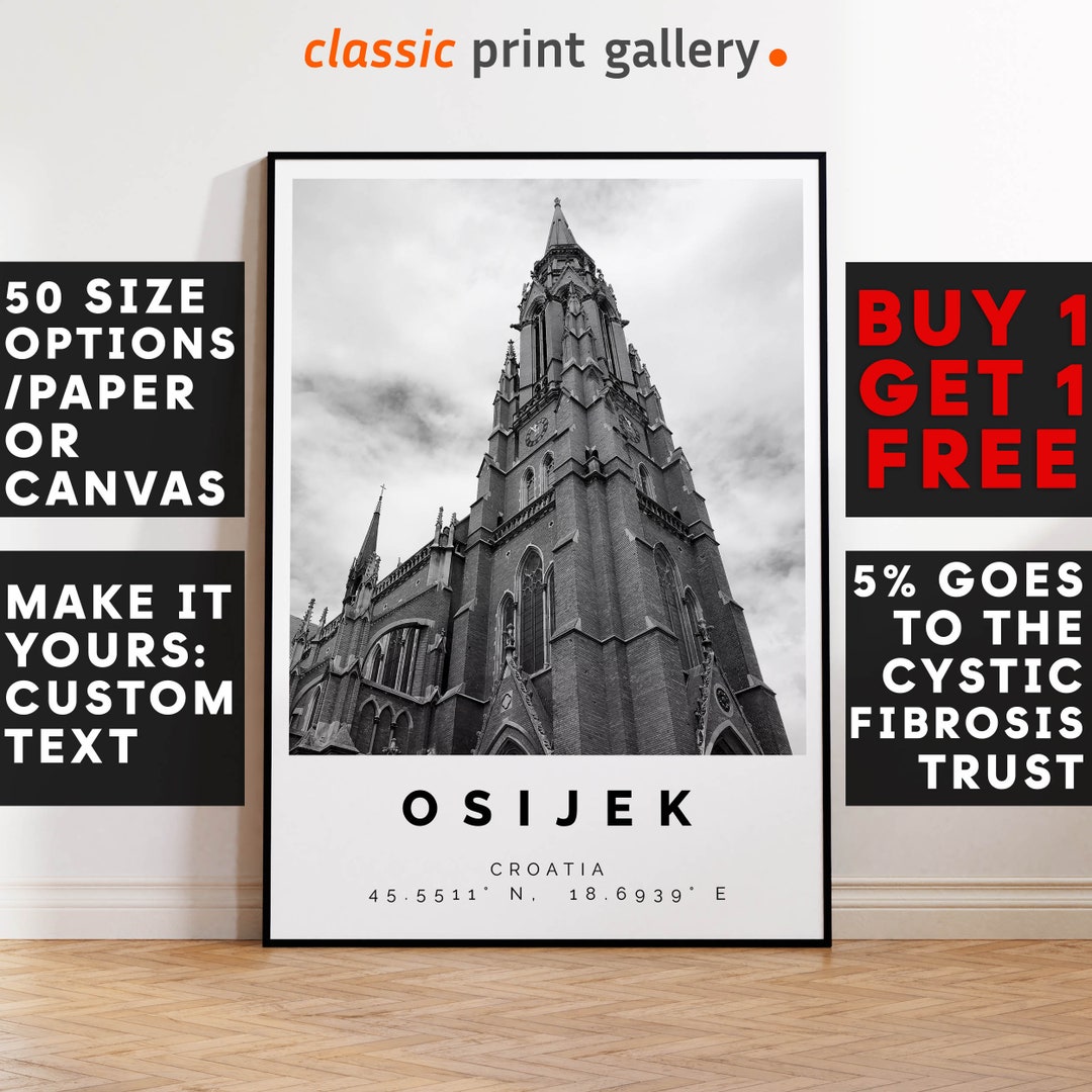 Osijek Poster Black and White Print, Osijek Wall Art, Osijek Travel ...
