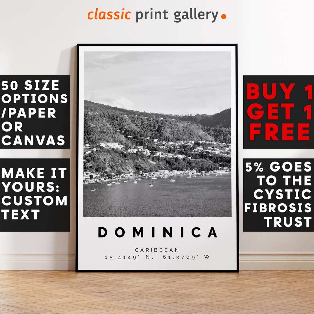 Dominica Poster Black and White Print, Dominica Wall Art, Dominica ...