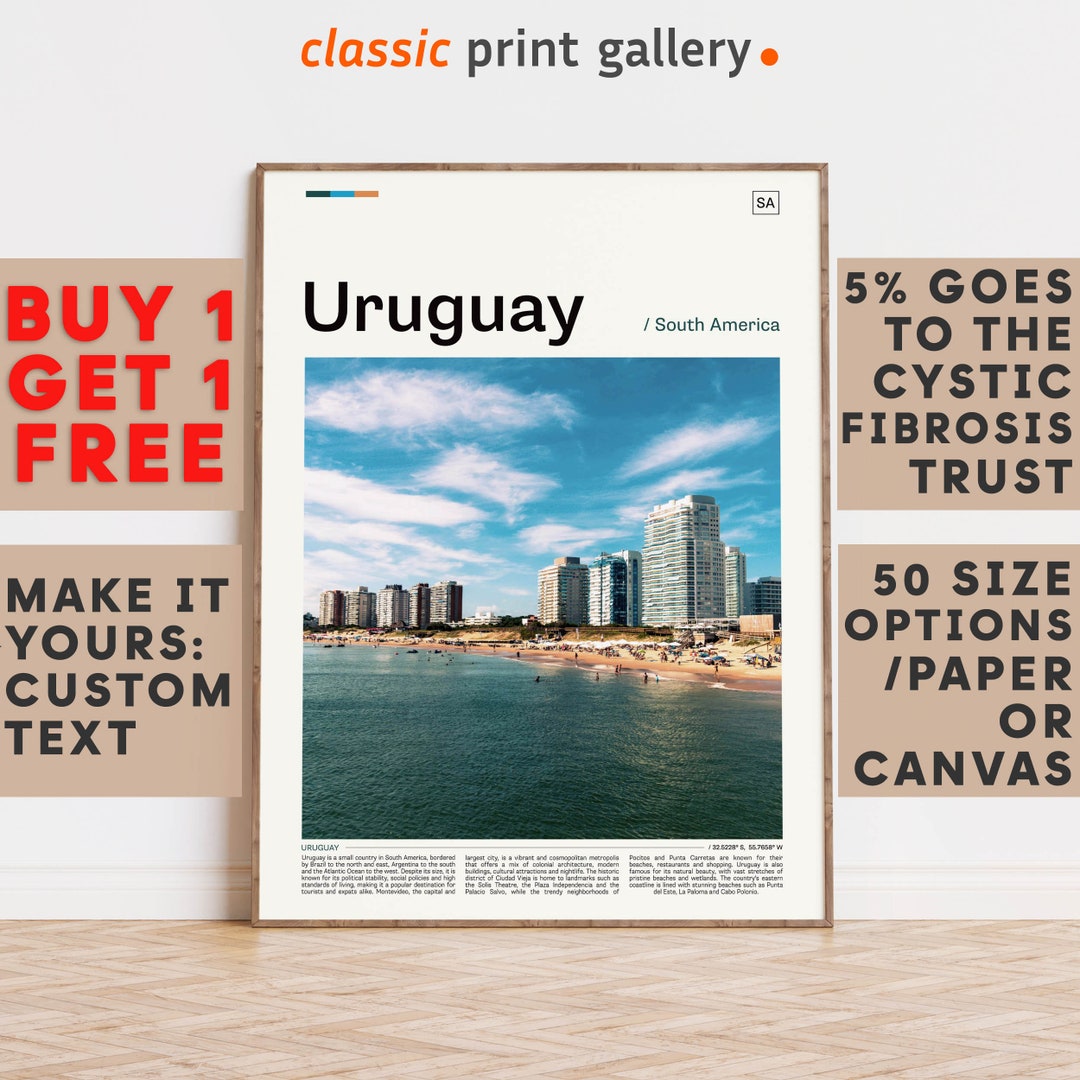 Uruguay Print, Uruguay Wall Art, Uruguay Color Poster With Text ...