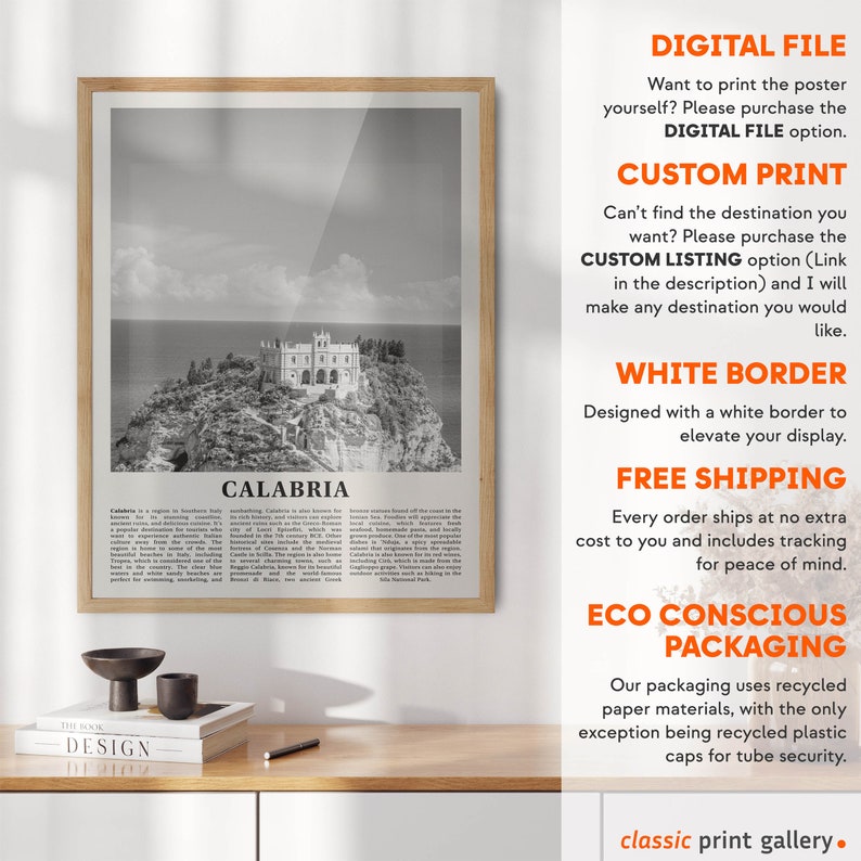 Calabria Print, Calabria Wall Art, Calabria Black and White Poster ...