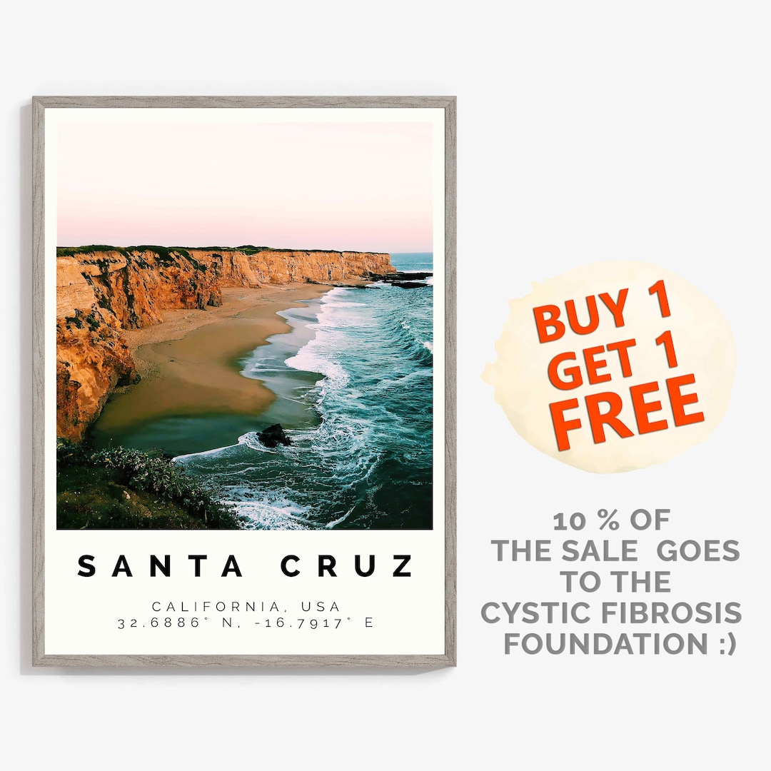Santa Cruz Poster Colorful Print Santa Cruz Wall Art Santa - Etsy