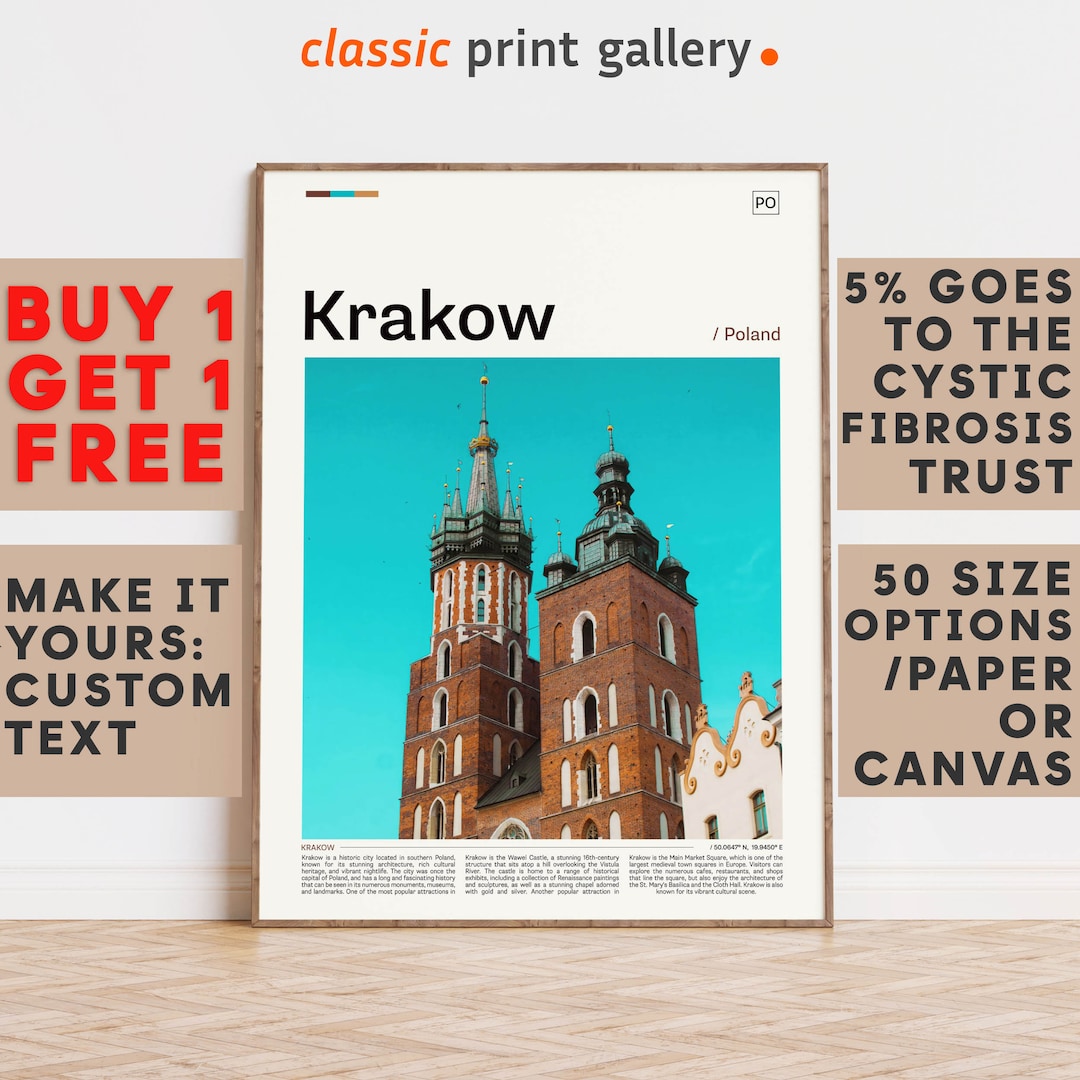 Krakow Print, Krakow Wall Art, Krakow Color Poster With Text ...