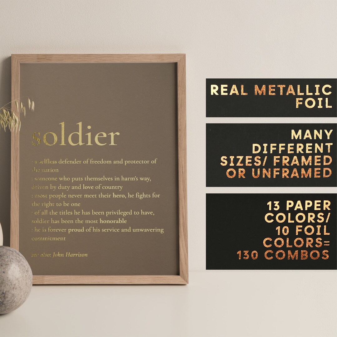 Soldier Definition Gold Foil Print Poster Wall Art | birthday Gift for ...