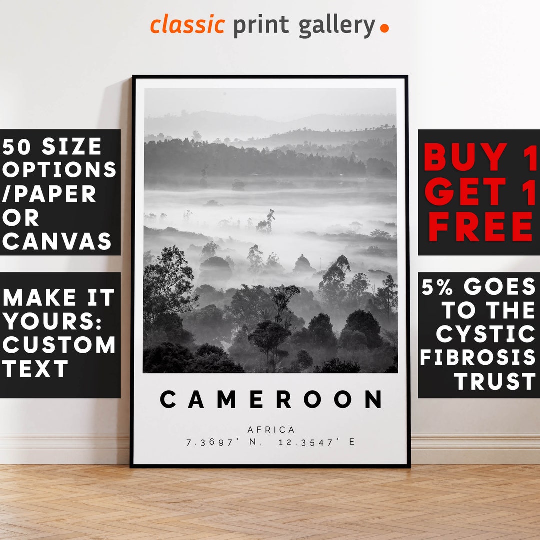 Cameroon Poster Black and White Print, Cameroon Wall Art, Cameroon ...