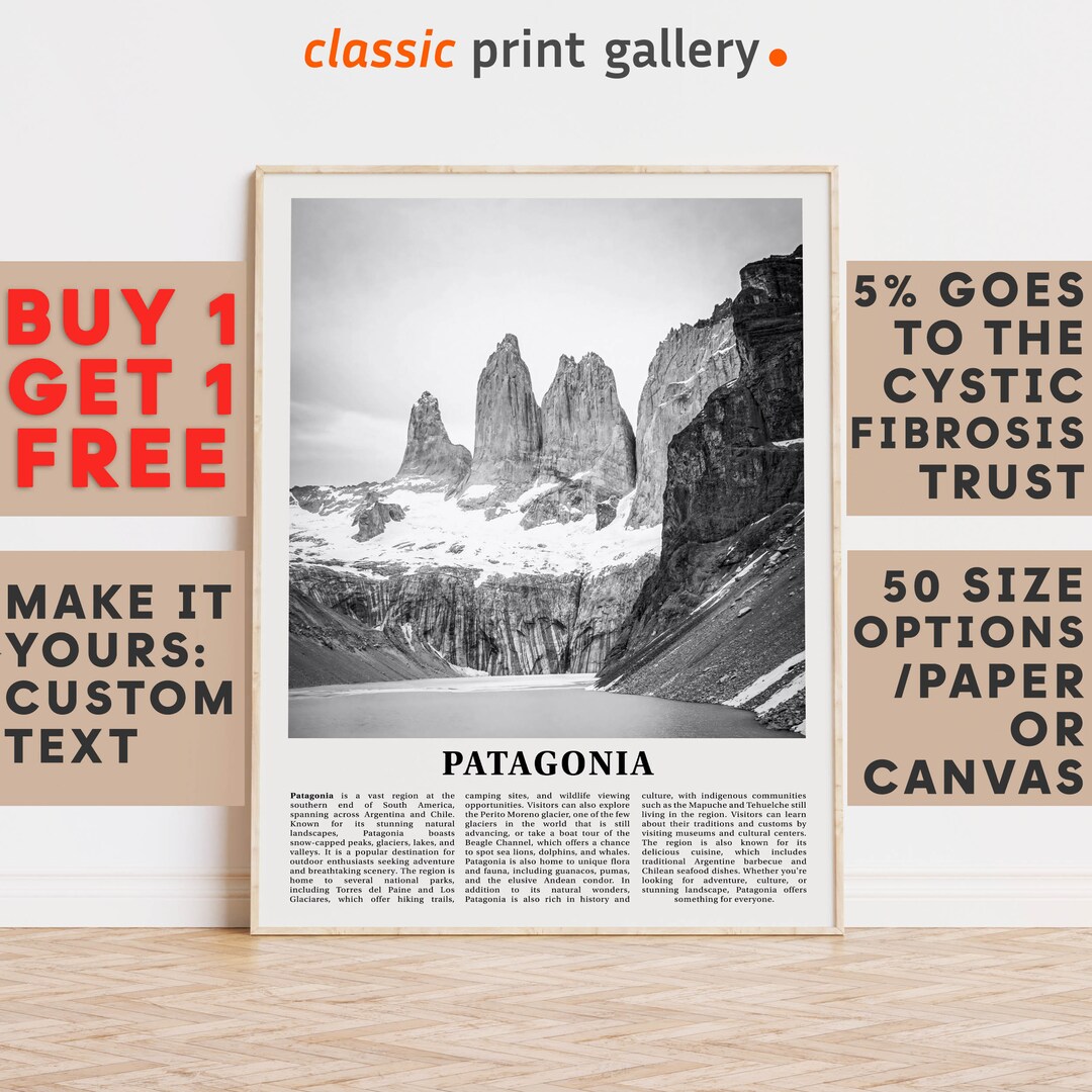Patagonia Print, Patagonia Wall Art, Patagonia Black and White Poster ...