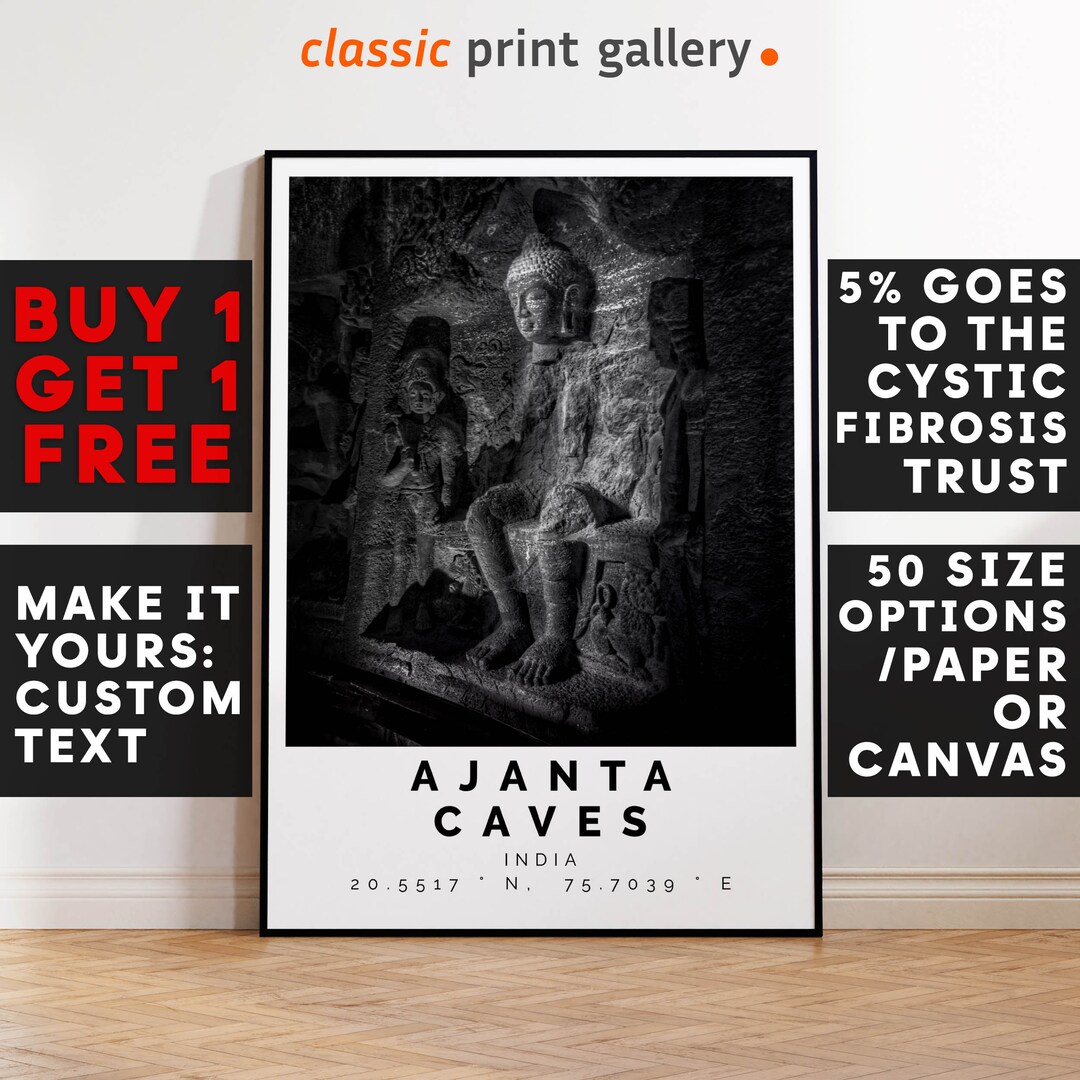 Ajanta Caves Print,ajanta Caves Wall Art,ajanta Caves Black and White ...