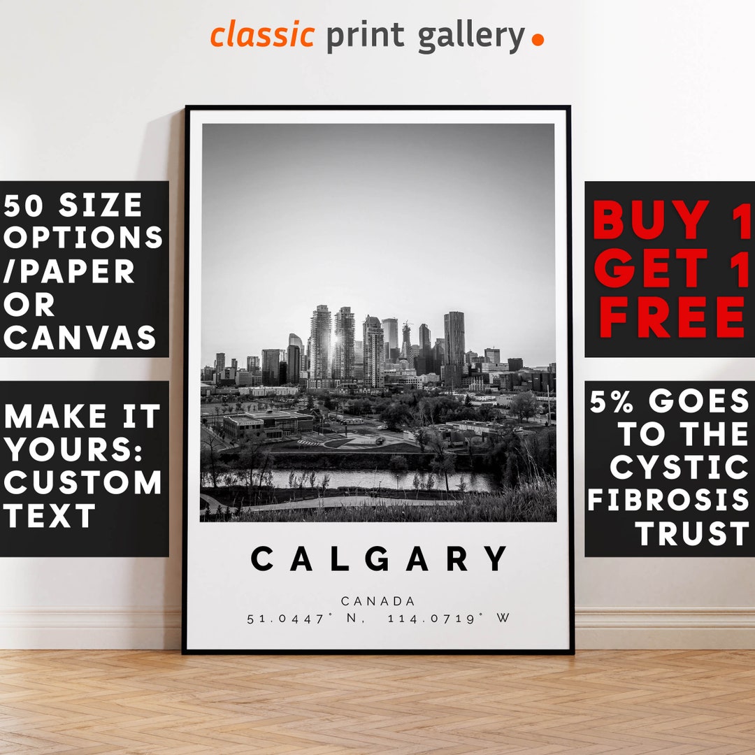 Calgary Poster Black and White Print, Calgary Wall Art, Calgary Travel ...