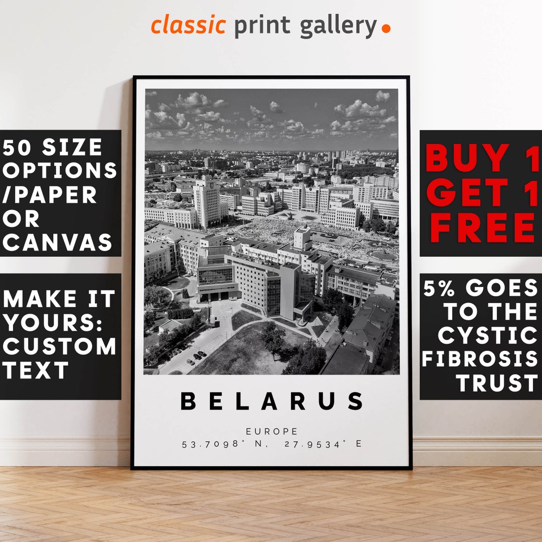Belarus Poster Black and White Print, Belarus Wall Art, Belarus Travel ...