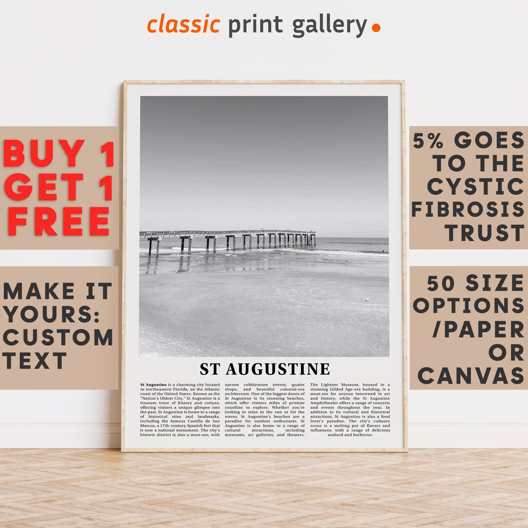 St Augustine Print, St Augustine Wall Art, St Augustine Black and White ...
