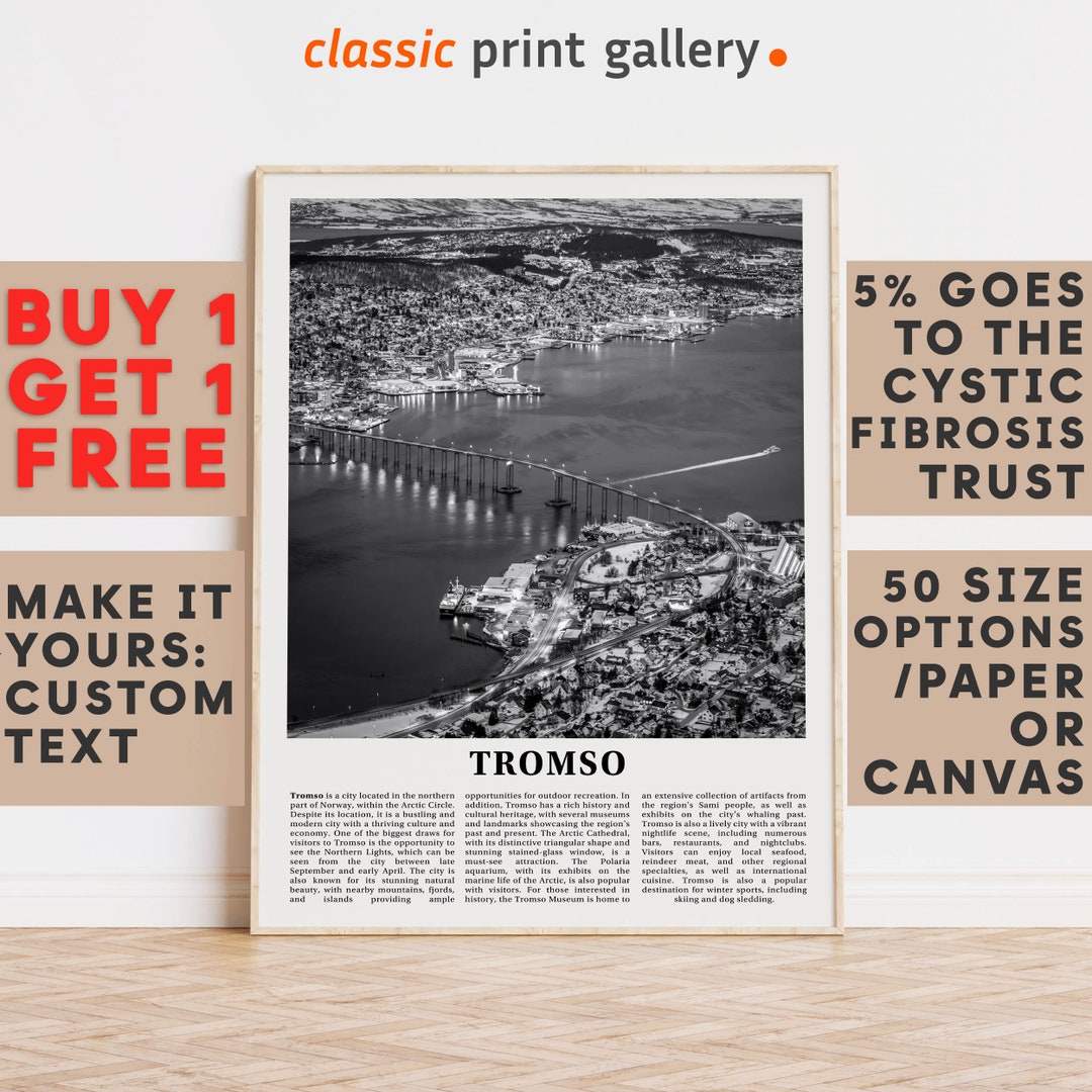 Tromso Print, Tromso Wall Art, Tromso Black and White Poster ...