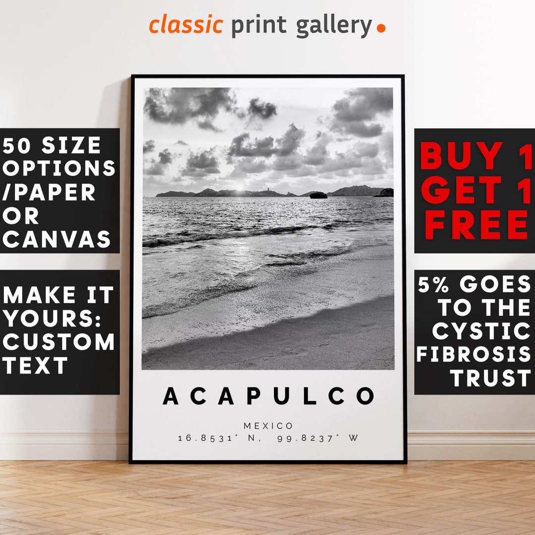 Acapulco Poster Black and White Print, Acapulco De Juarez Wall Art ...