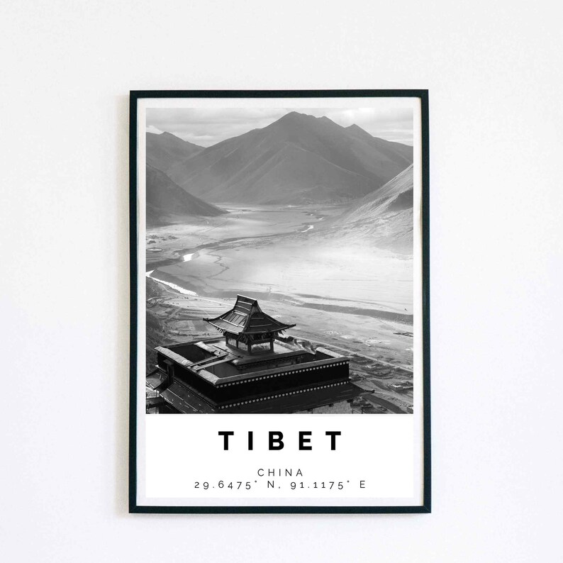 Tibet Poster Black and White Print Tibet Wall Art Tibet - Etsy