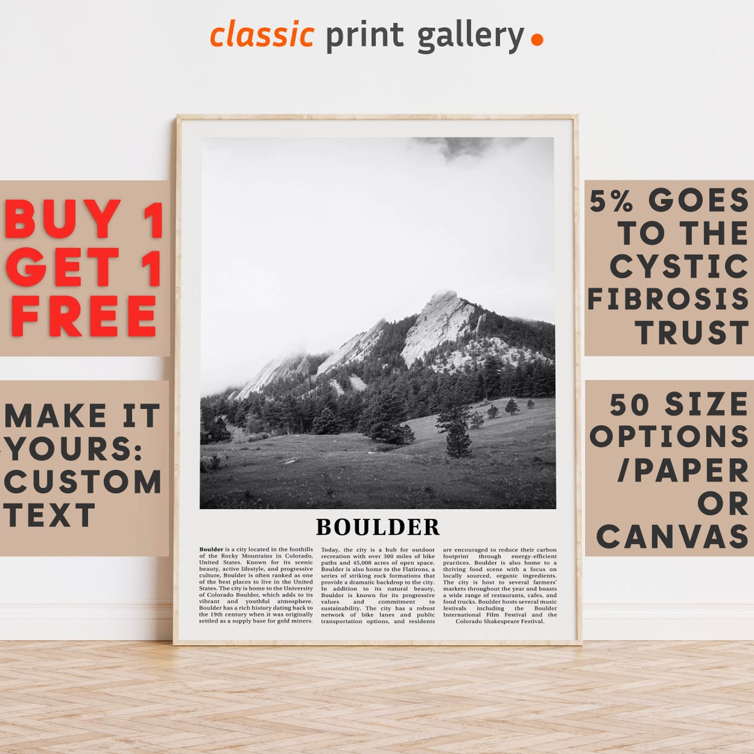 Boulder Print, Boulder Wall Art, Boulder Black and White Poster ...