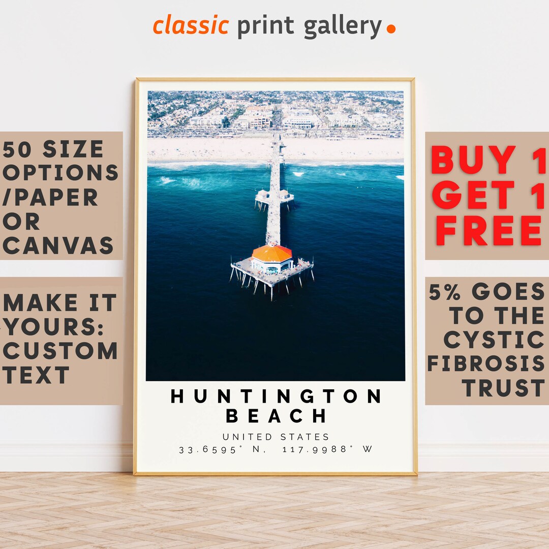Huntington Beach Poster Colorful Print, Huntington Beach Wall Art ...
