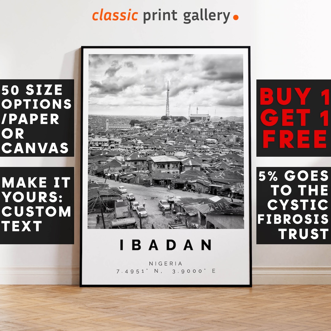 Ibadan Poster Black and White Print, Ibadan Wall Art, Ibadan Travel ...