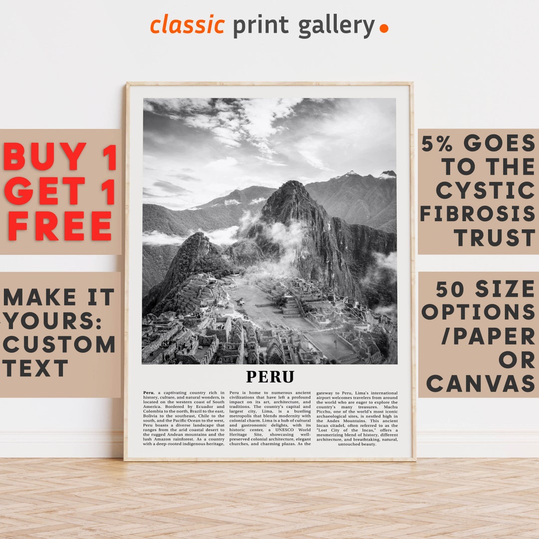 Peru Print, Peru Wall Art, Peru Black and White Poster, Personalized ...